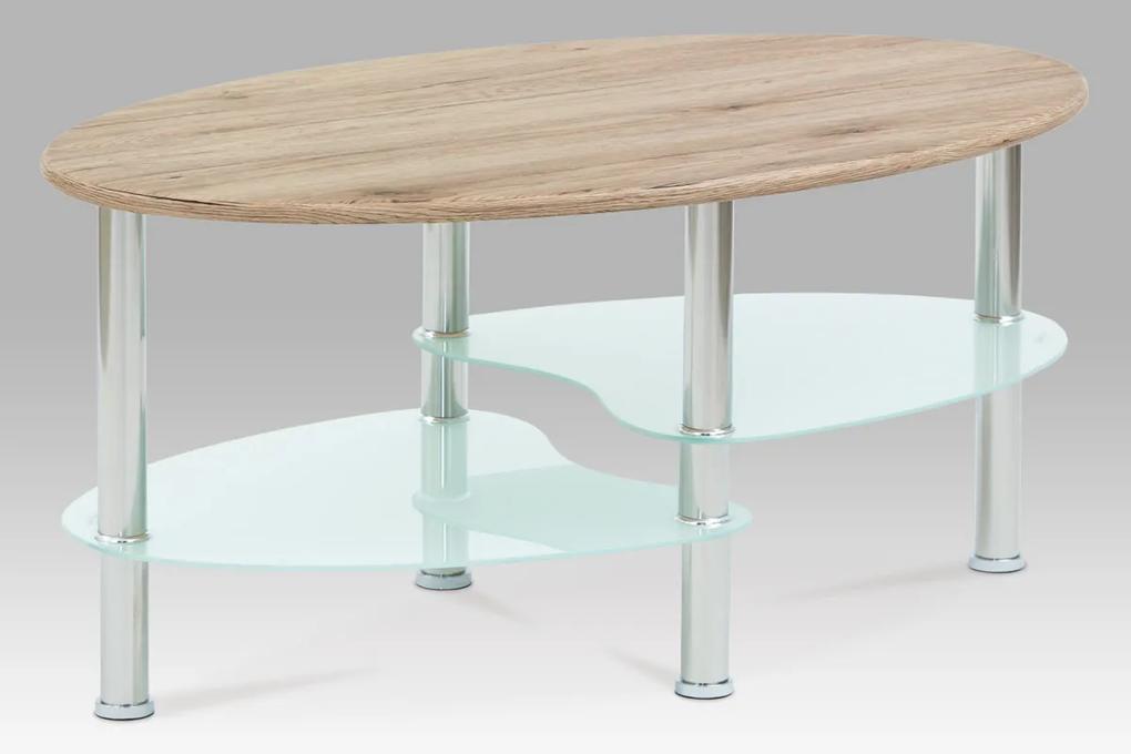 Konferenční stolek 90 x 55 cm dub san remo a bílé sklo CT-1180 SRE