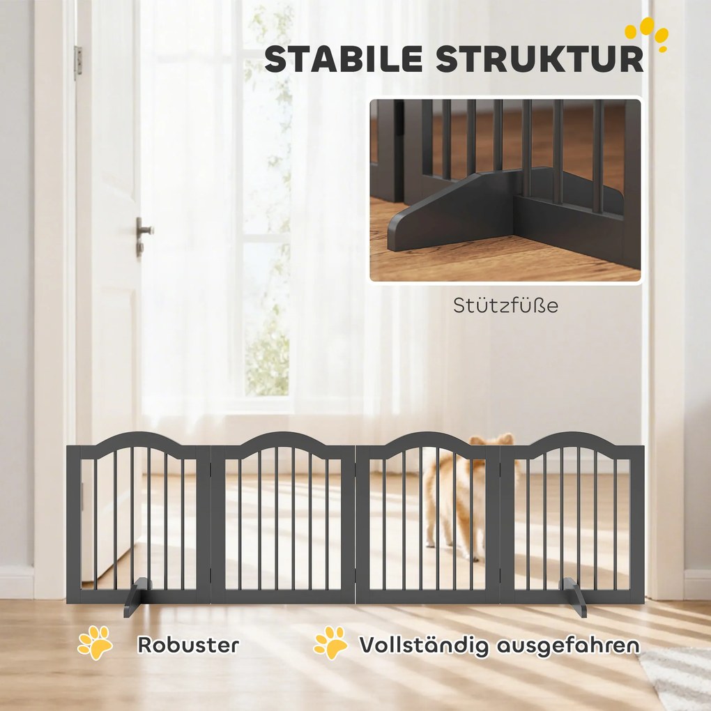 PawHut Bariérový plot pro psy Volně stojící ochranný plot s patkami, skládací plot pro psy, 4 panely, 208 x 29,5 x 61 cm, černý