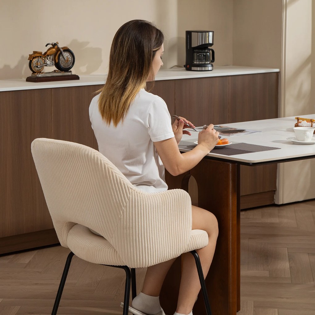 HOMCOM Židle do jídelny, manšestrový potah, skořepinový tvar, kovové nohy, podložka na nohy, béžová