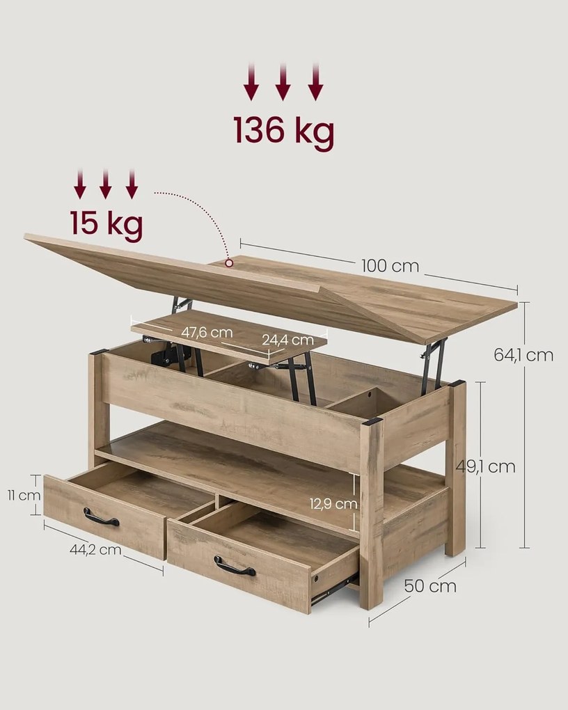 Výškově nastavitelný konferenční stolek Vasagle Kryo 100 cm camel hnědý