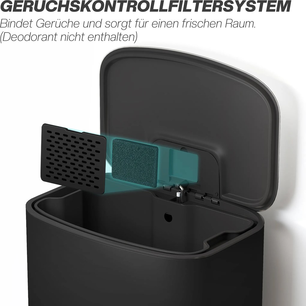 HOMCOM 50 l kuchyňský odpadkový koš se šlapacím pedálem, měkké dovírání a funkce otevření 90° – nerez/černá, 45,1 × 36,5 × 62,6 cm