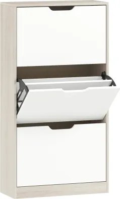 HOMCOM úzká botníková skříň s 3 klapacími dveřmi, botníková skříň do předsíně pro 18 párů bot, 62,5 x 26 x 117,5 cm, dub a bílá