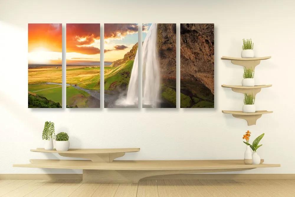 5-dílný obraz majestátní vodopád na Islandu Varianta: 200x100