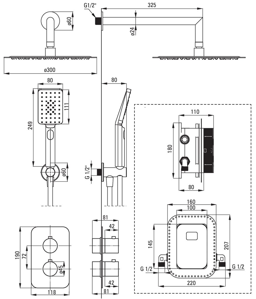 Deante Deante, podomítková termostatická sprchová sestava kulatá + BOX, chromová, BXYZ0EBT