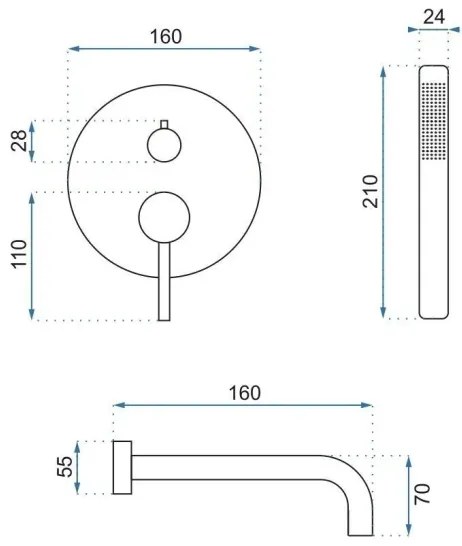 REA-B7503 - Vanová sada s podomítkovou baterií LUNGO broušená zlatá