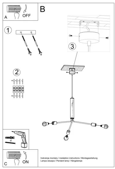 Sollux SL.0303 - Lustr na lanku DUOMO 3D 3xE27/60W/230V černá