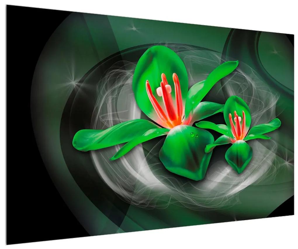 Moderní zelený obraz květů (120x80 cm)