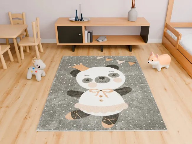 Dětský koberec Lima C883A Panda šedý / krémový / růžový
