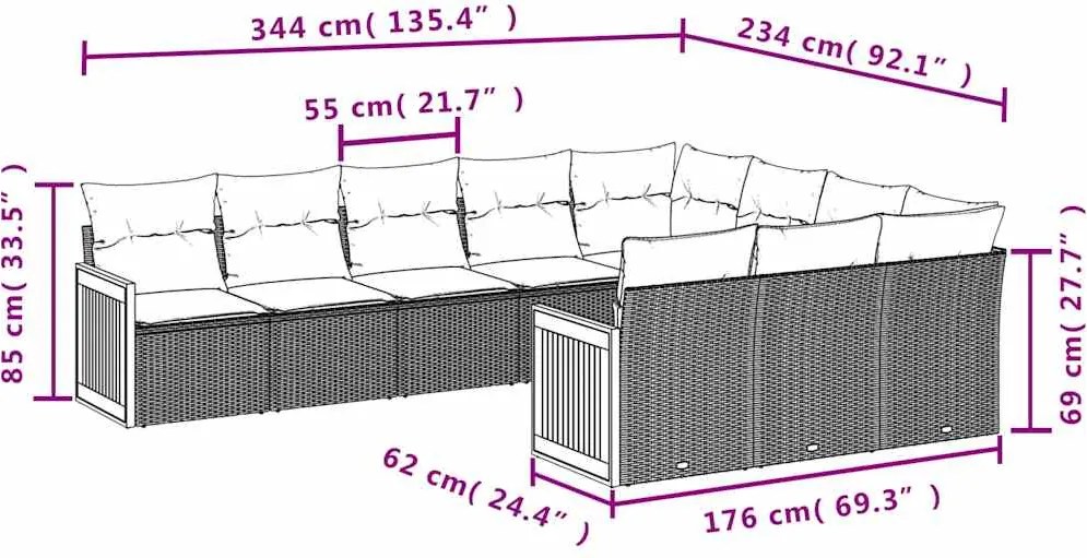 10dílná zahradní sedací souprava s polštáři černá polyratan 3228017