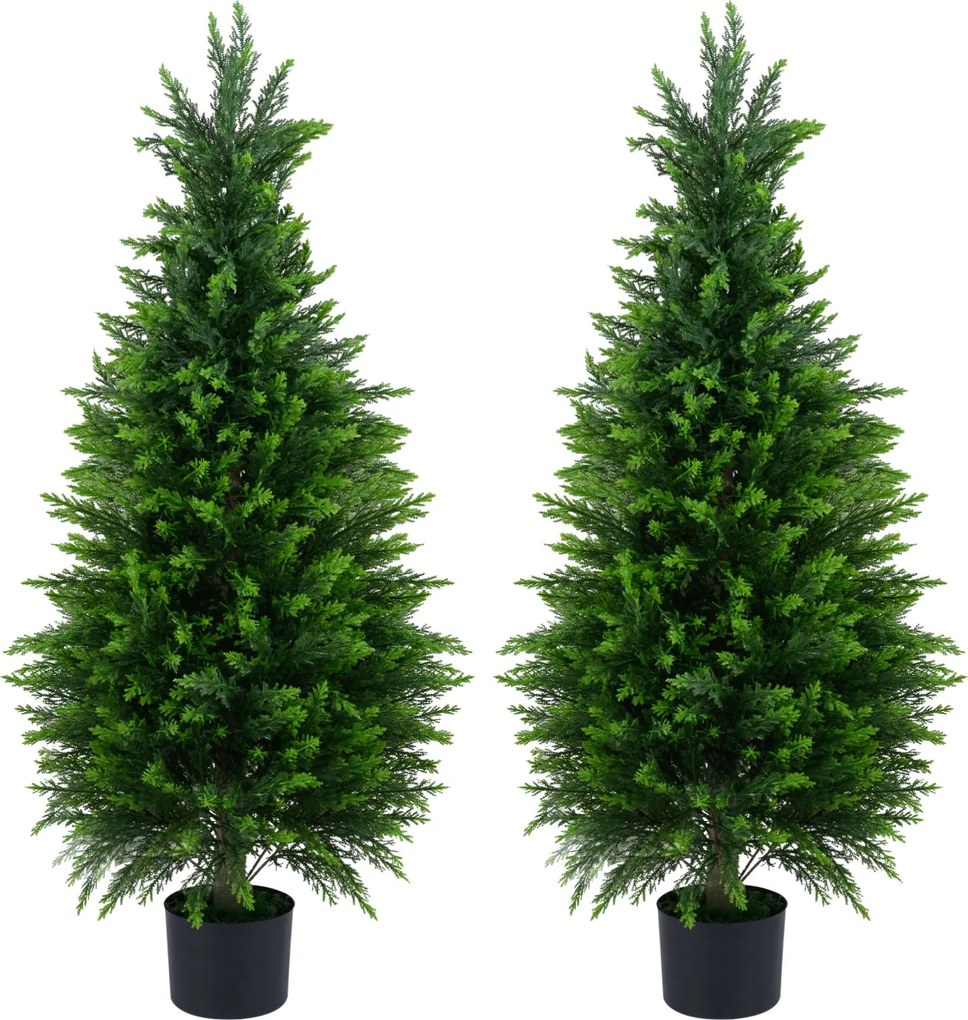 Costway 2 Kus umělého cedru 120 cm Umělá rostlina v květináči Realistická