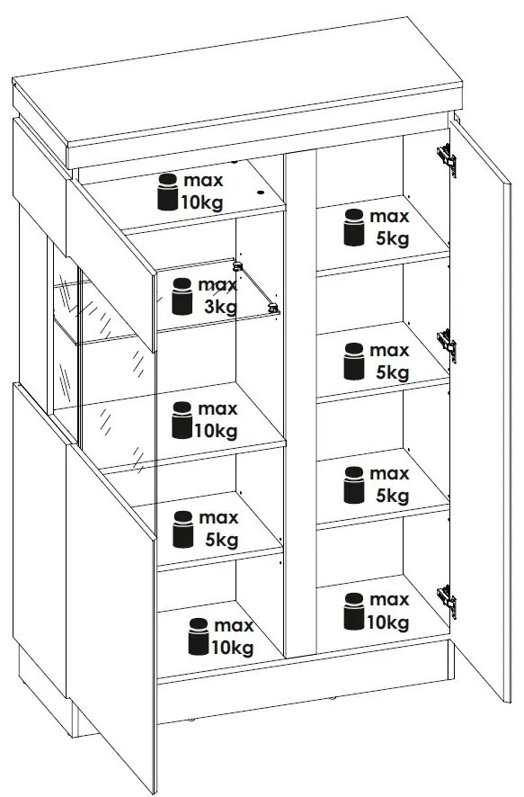 Vitrínová skříňka Campania 104 cm, bílá/antracit