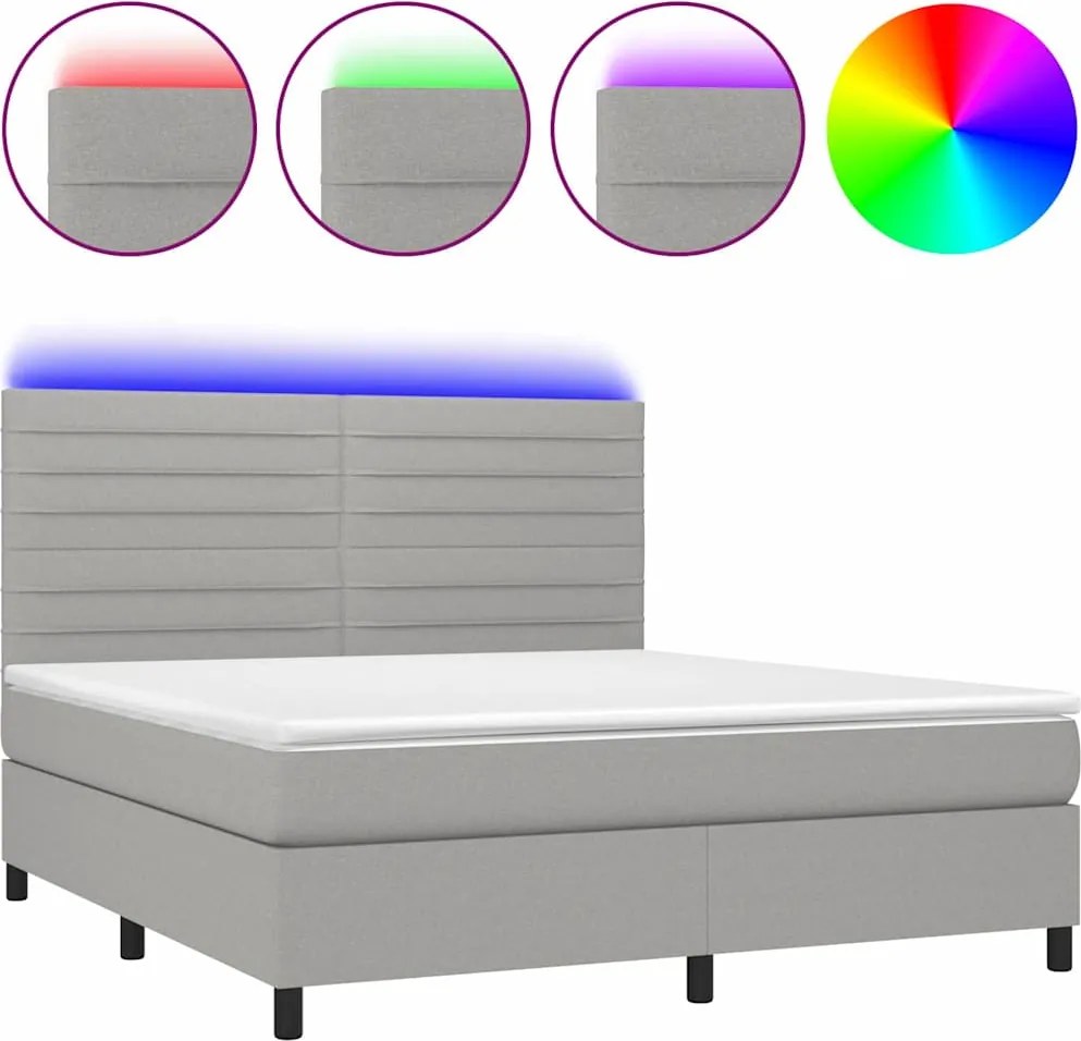 Box spring postel s matrací a LED světle šedá 160x200 cm textil 3134965