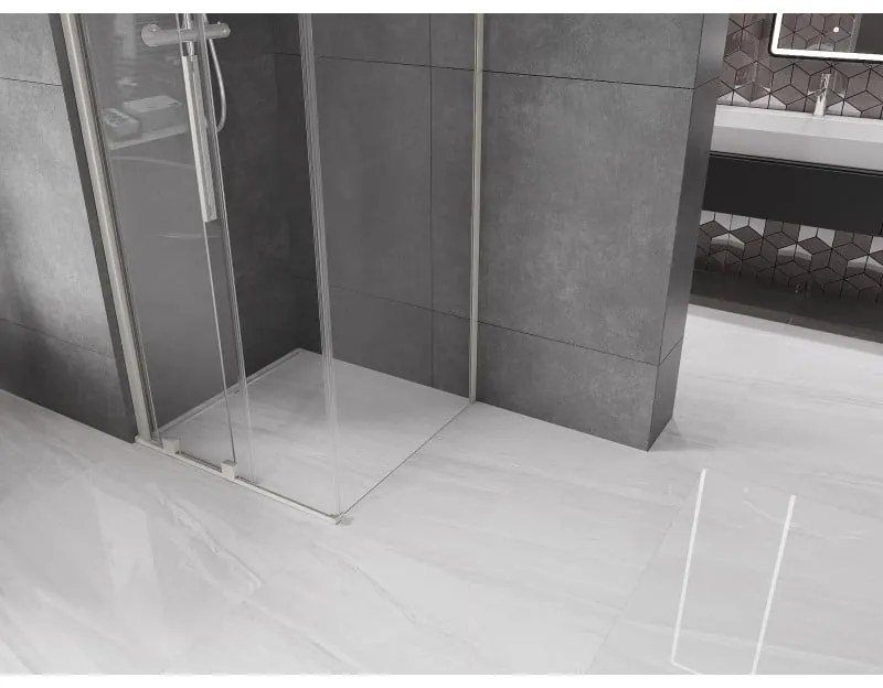 Mexen Velar, sprchový kout s posuvnými dveřmi 120 x 120 cm, 8mm čiré sklo, broušená ocel, 871-120-120-01-97