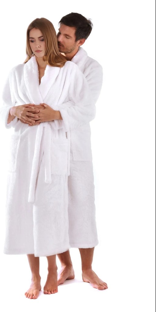 Župan unisex huňatý Jack/Lilly bílý s kapucí mikroplyš 21 20 0100 - L