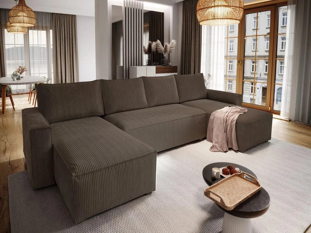 Tmavě hnědá sedací souprava do U SMART COSARO 295x140 cm