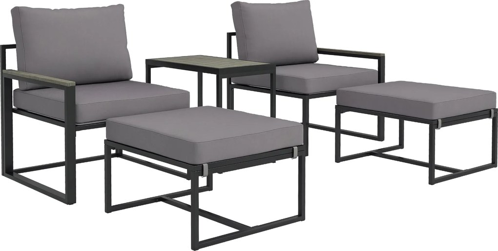 Sada zahradního nábytku Outsunny pro 2 osoby z oceli - weatherproof balkonová sada s 2 křesly, poduškami, konferenčním stolkem a taburetem | Aosom