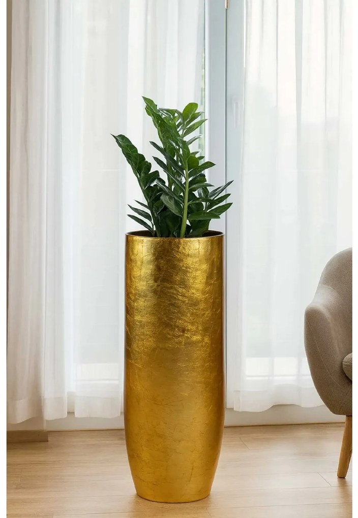 Exkluzivní květináč SOLERIO, sklolaminát, výška 80 cm, zlatý lesk