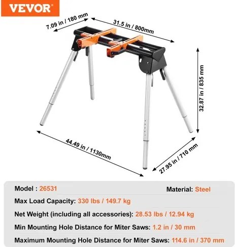 Stojan na pokosovou pilu 149,7 kg Nosnost ocel 73,9–83,6 cm Nastavitelná výška