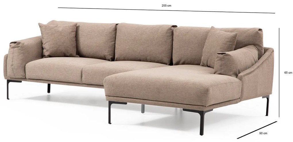 Designová rohová sedačka Pallavi 255 cm hnědá - pravá