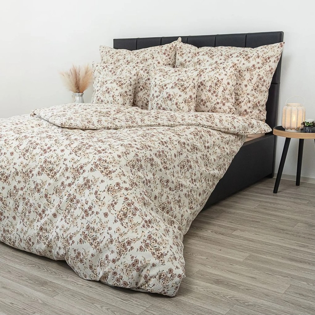 Krepové povlečení Kvítí béžové - 1x 240/220, 2x 70/90cm