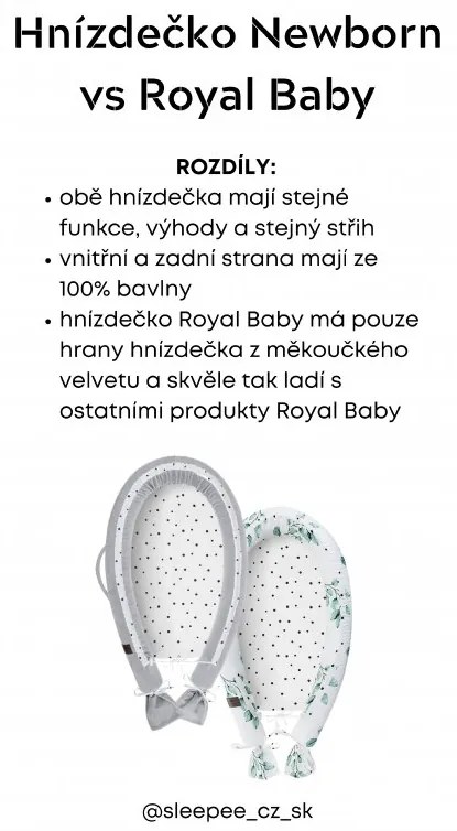 Sleepee Sametové hnízdečko ROYAL BABY pro miminko šedé