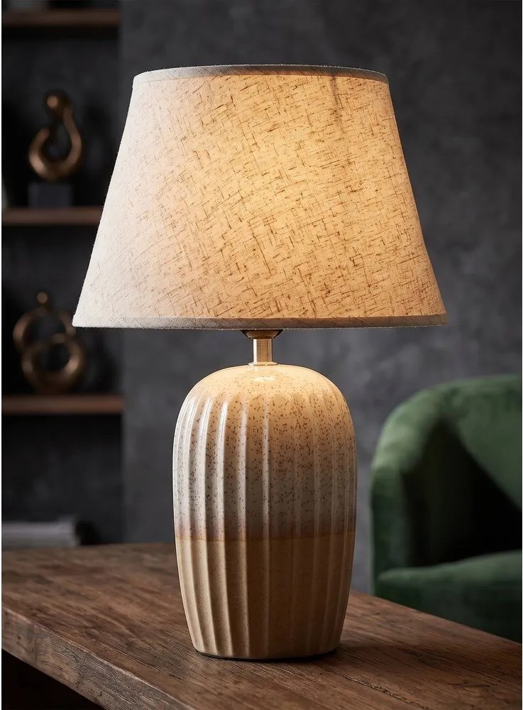 Krémová keramická stolní lampa s textilním stínidlem (výška 44 cm) Japandi – Mauro Ferretti