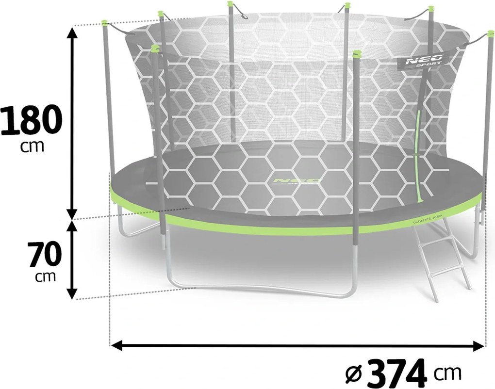 Zahradní trampolína 12 stop/374 cm s vnitřní sítí a žebříkem Neo-Sport