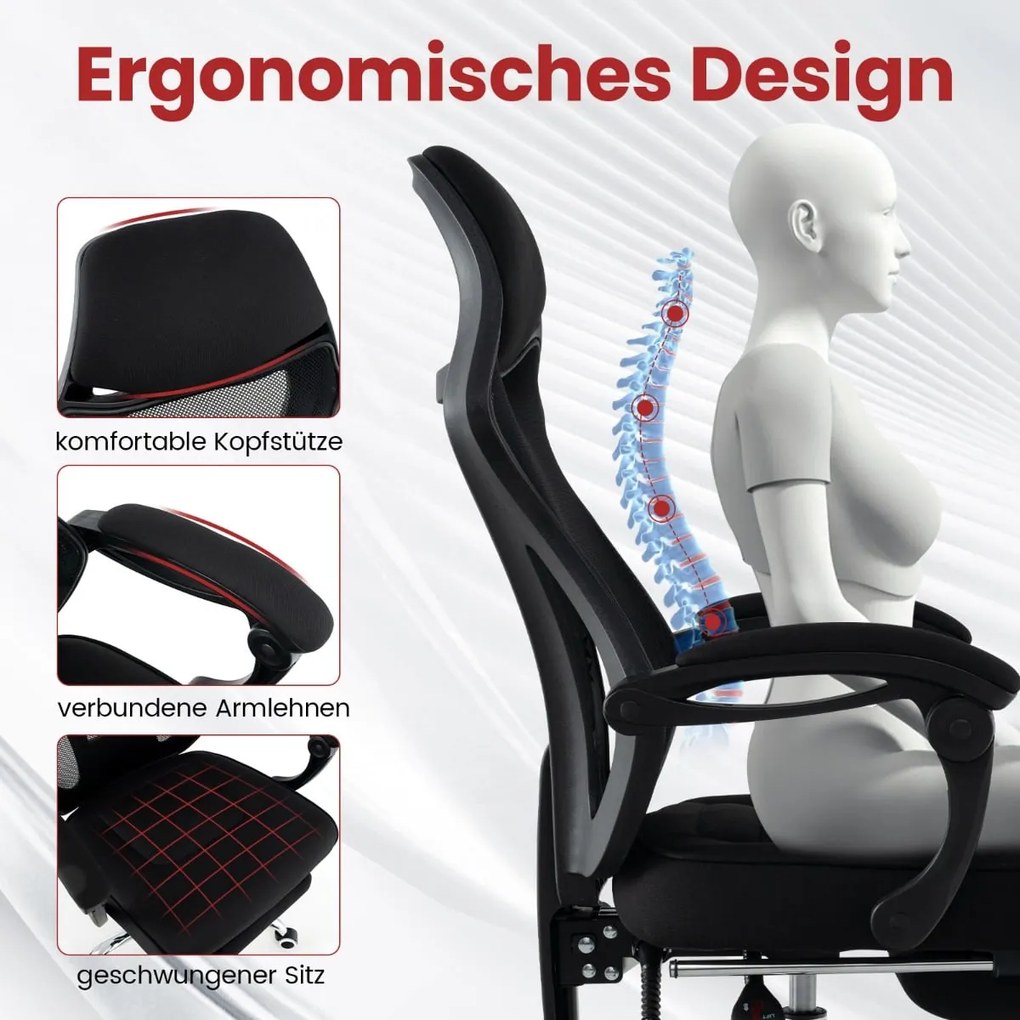 Costway Ergonomická kancelářská židle ze síťoviny s opěrkou nohou a výškově