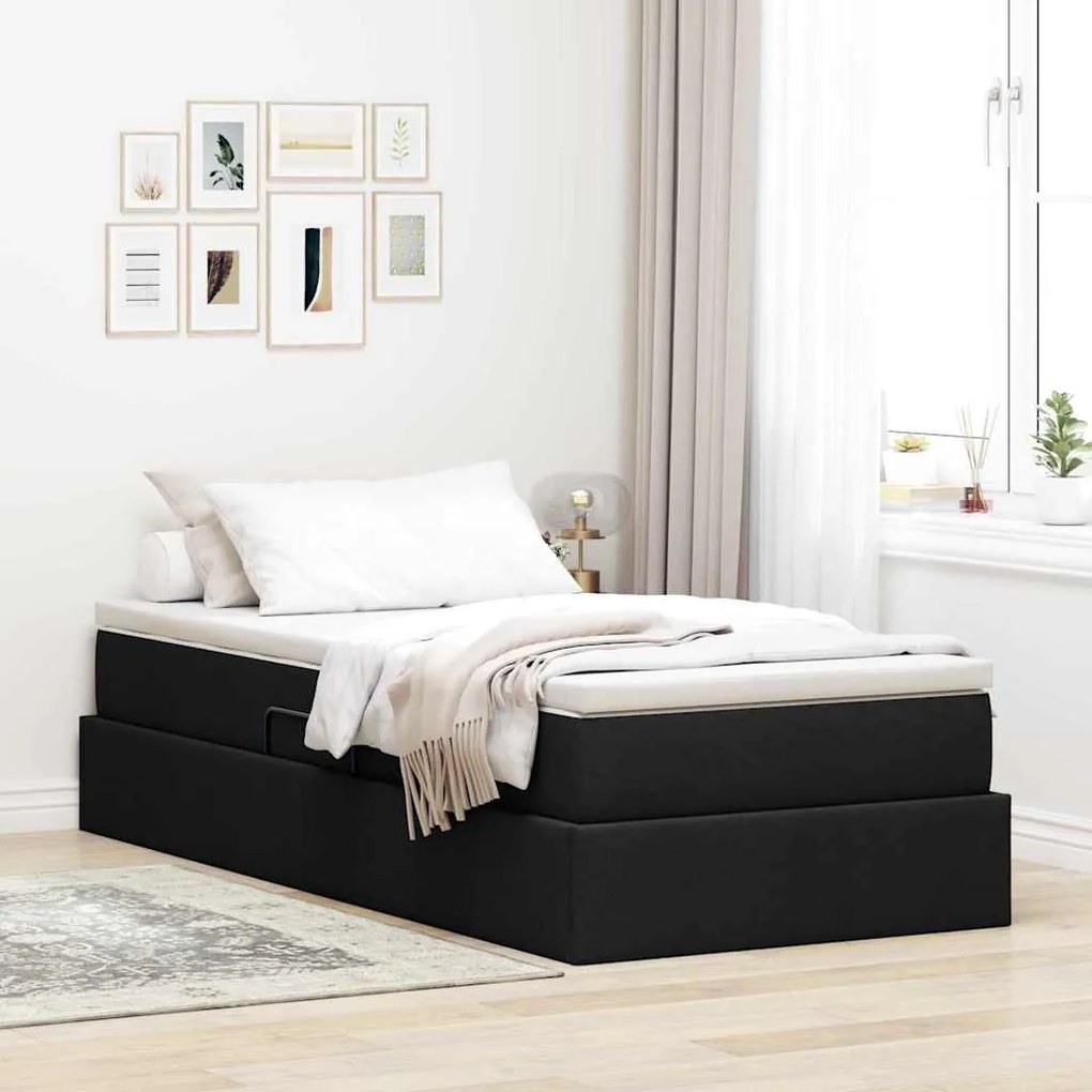 Postel s úložným prostorem a matrací Černá 90 x 200 cm 3370202