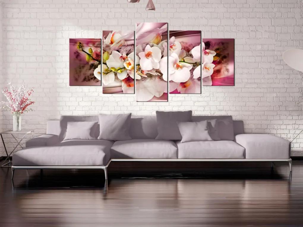 Obraz Serenáda pro milovanou (5-dílný) - růžová abstrakce s květinami