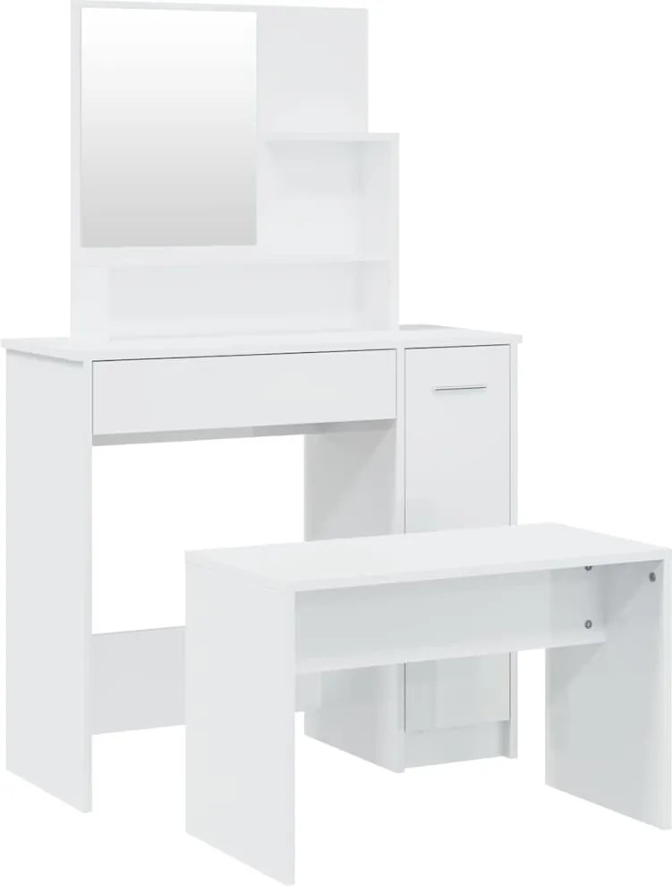 Toaletní stolek sada bílý s vysokým leskem 86,5 x 35 x 136 cm 3114151