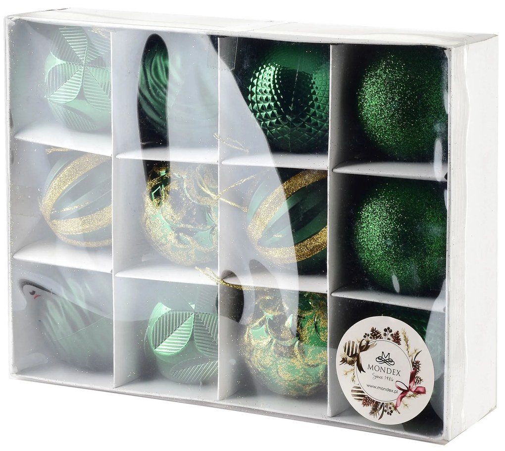 Sada 12 ks vánočních baněk Lila 6 cm zelená