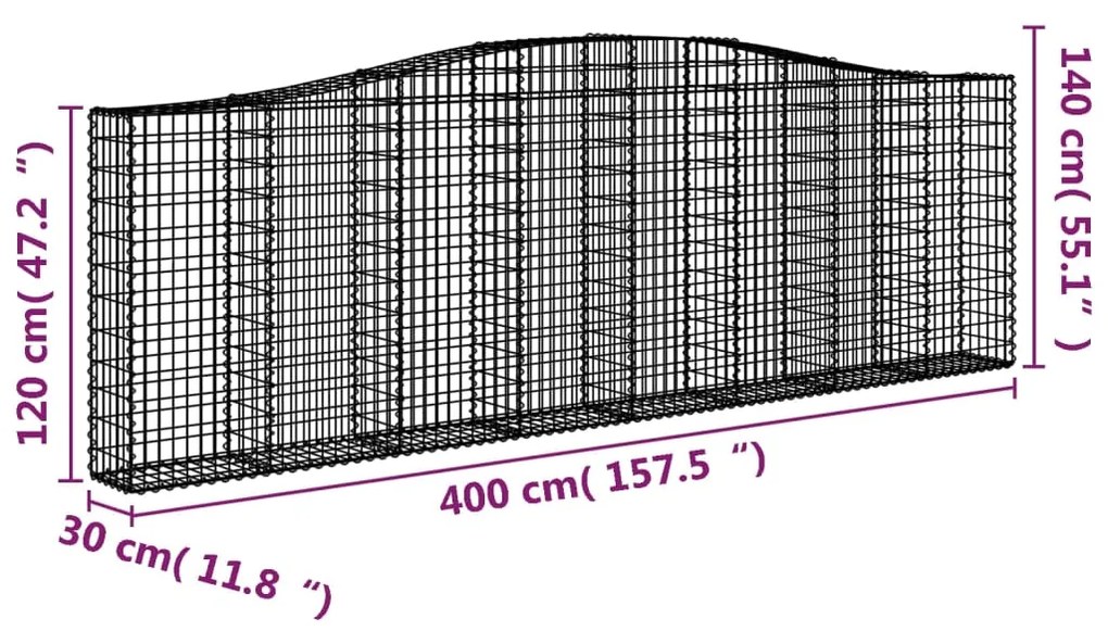 Klenuté gabionové koše 9 ks 400x30x120/140cm pozinkované železo,  3145846