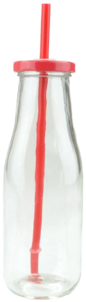 SUMMER FUN láhev s brčkem 440 ml - červená