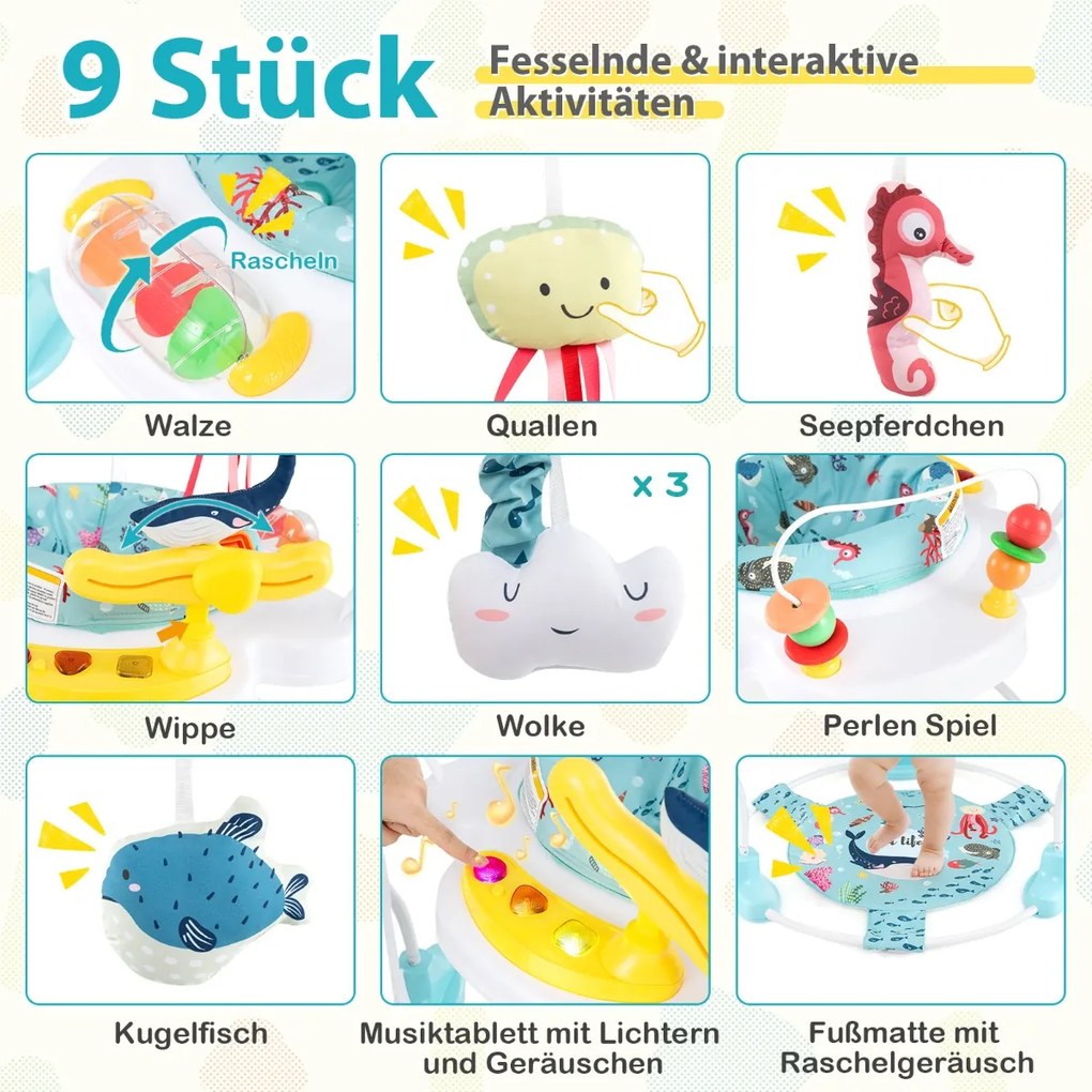 Costway Baby Sky Jumperoo s nastavitelnou výškou, hračkami a hudebním boxem
