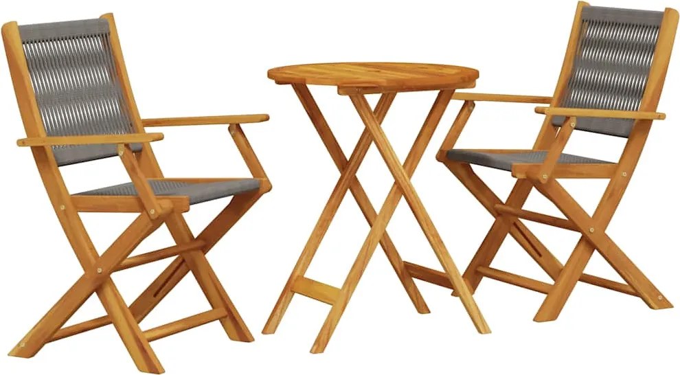 3dílný bistro set šedý polypropylen a masivní dřevo 3281794