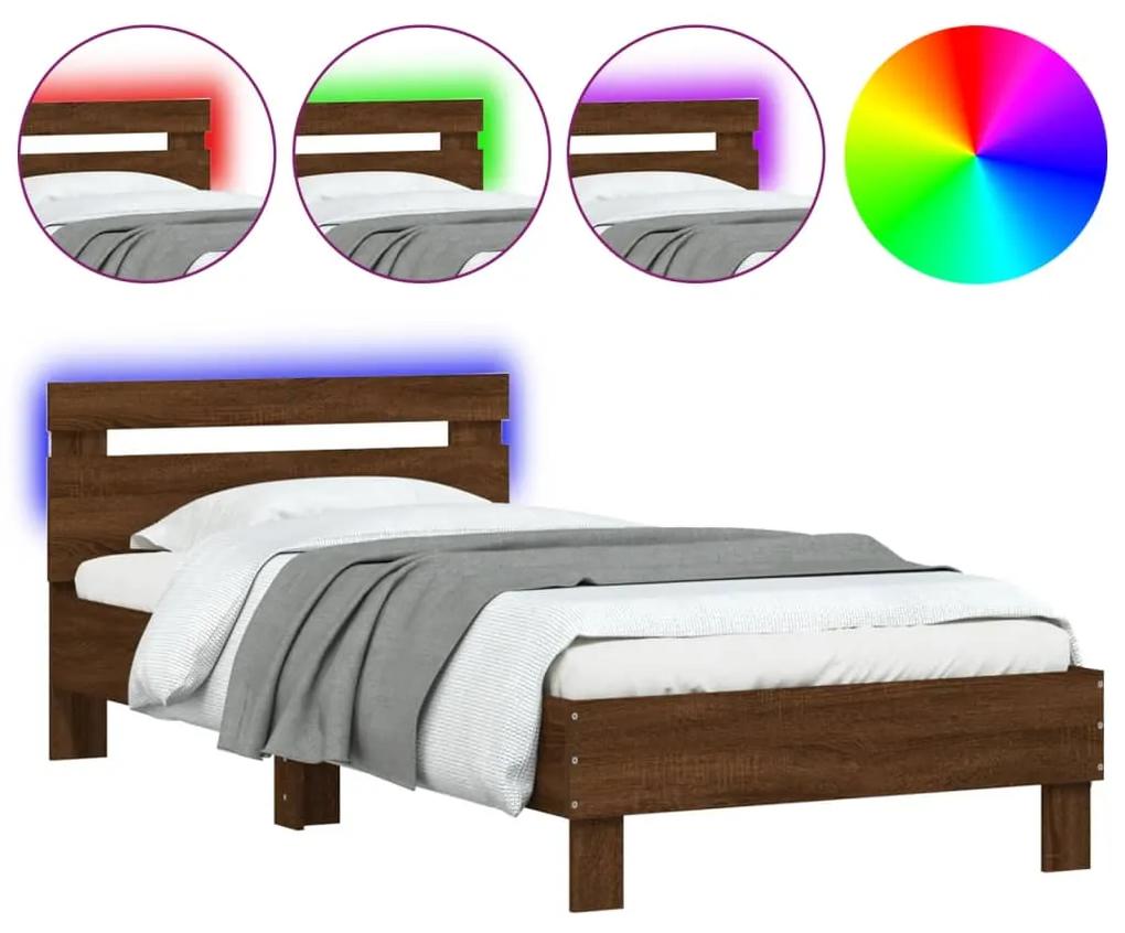 Rám postele s čelem a LED osvětlením hnědý dub 100 x 200 cm
