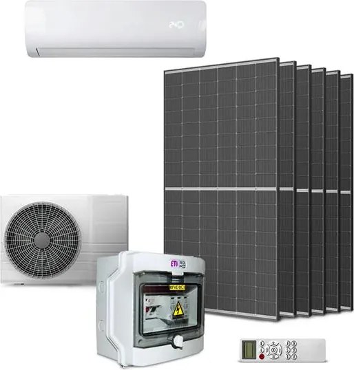 Sada klimatizace GETI GKH12K 3,5kW hybridní, 6x panel 450W, DC rozvaděč