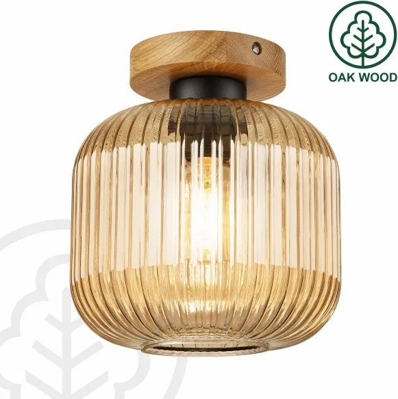 Stropní svítidlo MILOU WOOD 1xE27/15W/230V dub/kouřová béžová pr. 20 cm