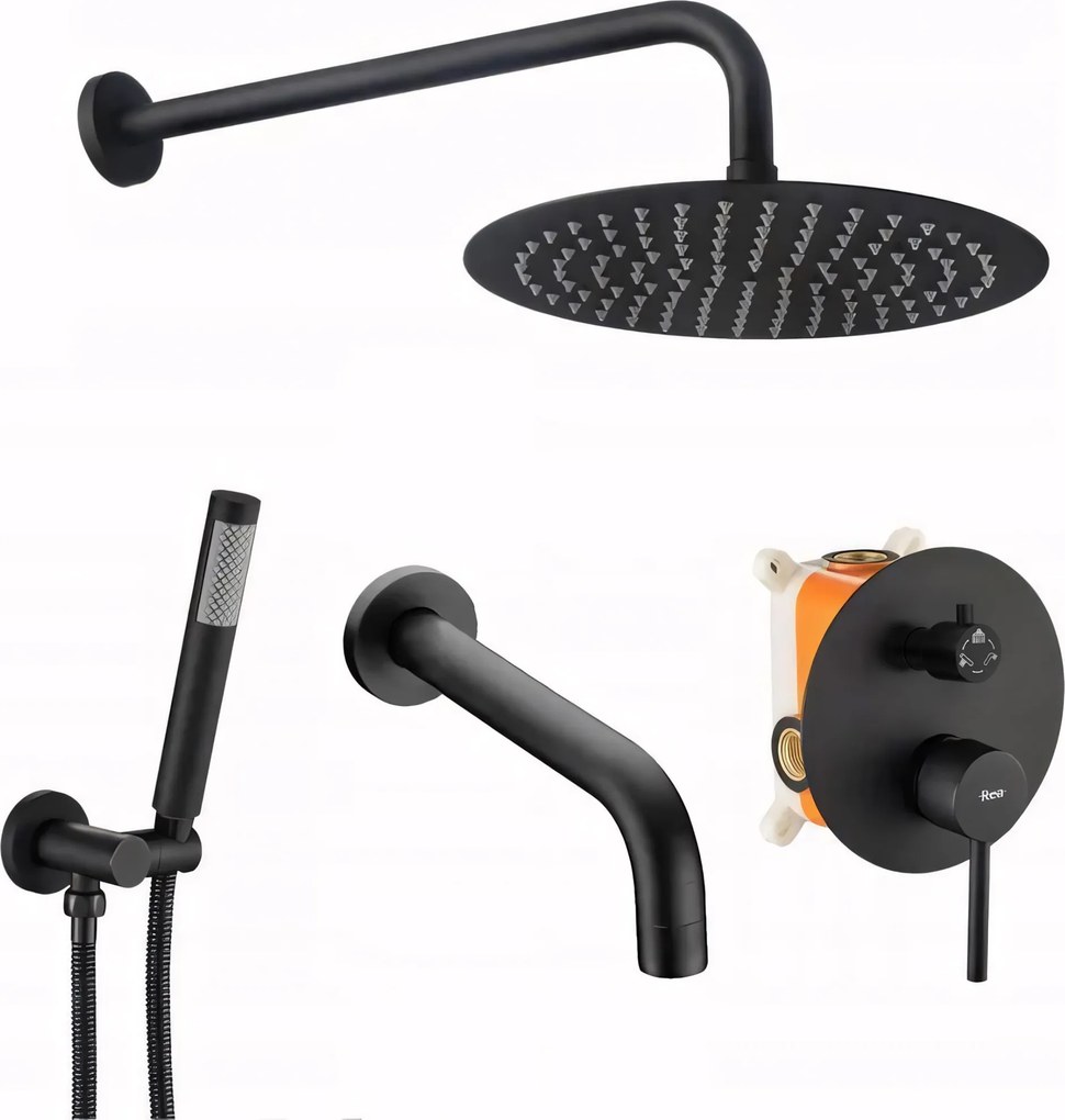 Rea Lungo - podomítkový vanový set se sprchou + box P6300 - komplet sada, černá, REA-P4112