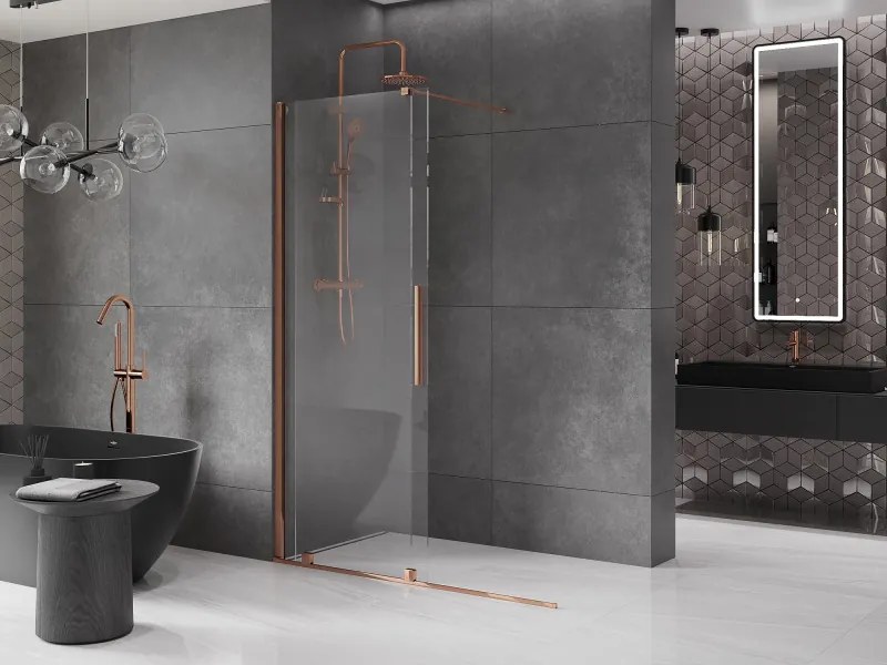 Mexen Velar, posuvné dveře do otvoru typ Walk-In 150 cm, 8mm čiré sklo, růžové zlato, 871-150-000-03-60