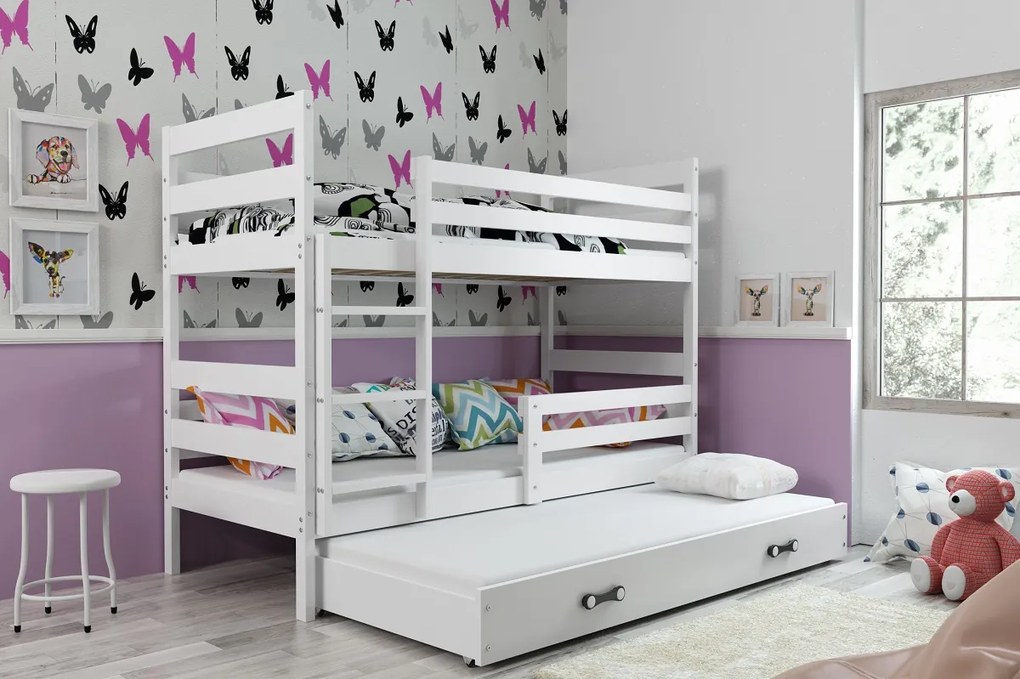 BMS Group Dětská patrová postel s přistýlkou ERYK bílá Velikost postele: 160x80 cm, Barva šuplíku: Modrá
