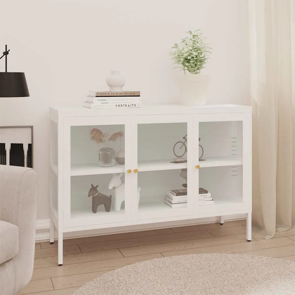 Příborník bílý 105 x 35 x 70 cm ocel a sklo 336068