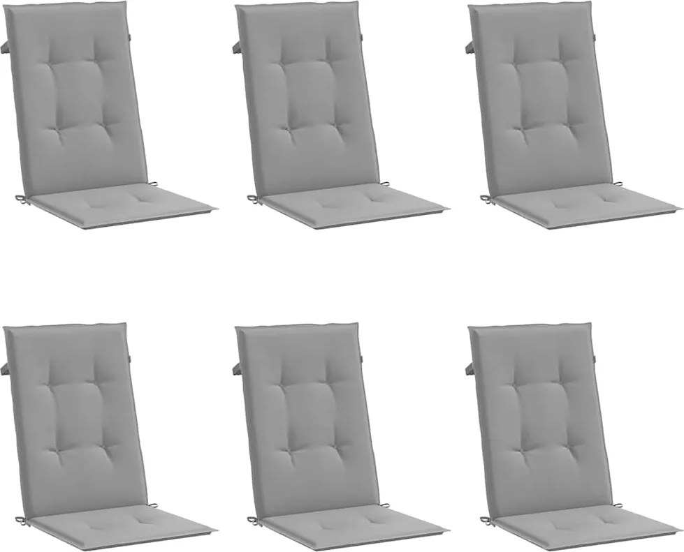 Podušky na židli vysoké opěradlo 6 ks šedé 120x50x3 cm textil 314105