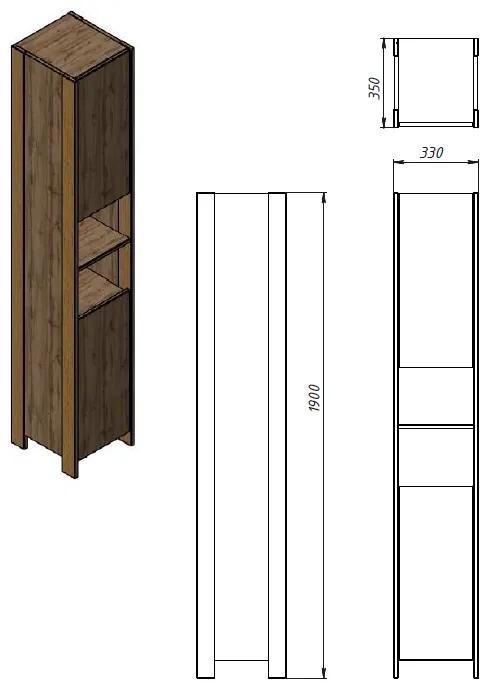Kingsbath Bronx Wotan Oak 190 vysoká skříňka do koupelny s košem