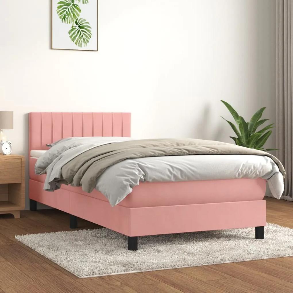 Box spring postel s matrací růžová 80 x 200 cm samet,  3141394