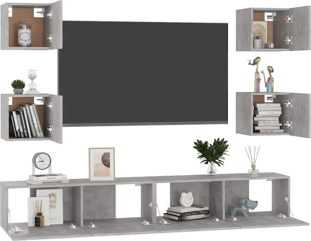 6dílný set TV skříněk betonově šedý kompozitní dřevo 3079083