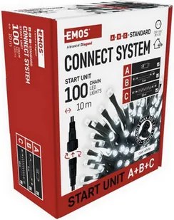 Propojovací vánoční řetěz se zdrojem EMOS Connecting D1AC01 ZY2278 startovní sada pro spojovací řetězy 10m studená bílá