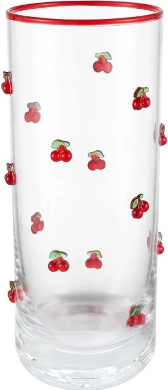 Sklenice na vodu s romantickým motivem třešní - Ø 6*15 cm / 350 ml