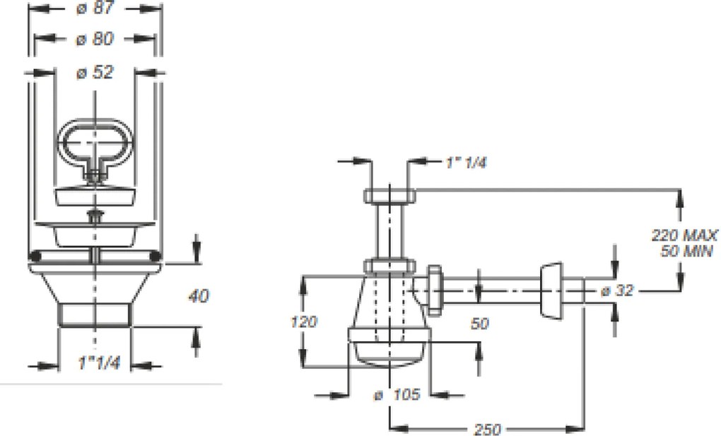 Aqualine sifonu a výpusť pro výlevku bílá WEH070